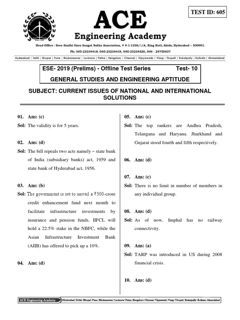 TEST ID: 605: ACE Engineering Academy | PDF | Economies | Business