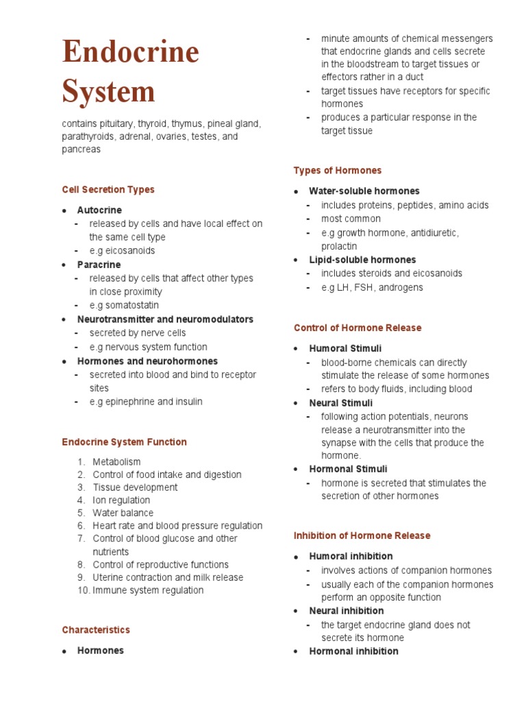 Endocrine System: Cell Secretion Types Types of Hormones | PDF | Hormone | Endocrine System