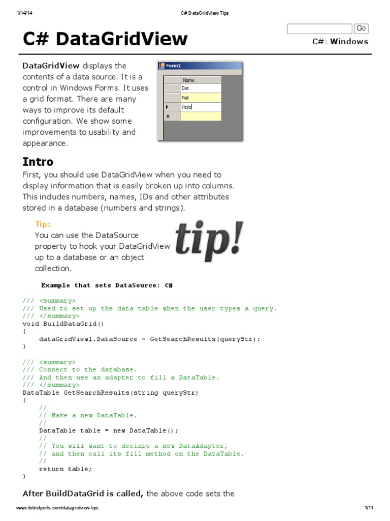 C Datagridview Tips Pdf C Sharp Programming Language Databases 9676