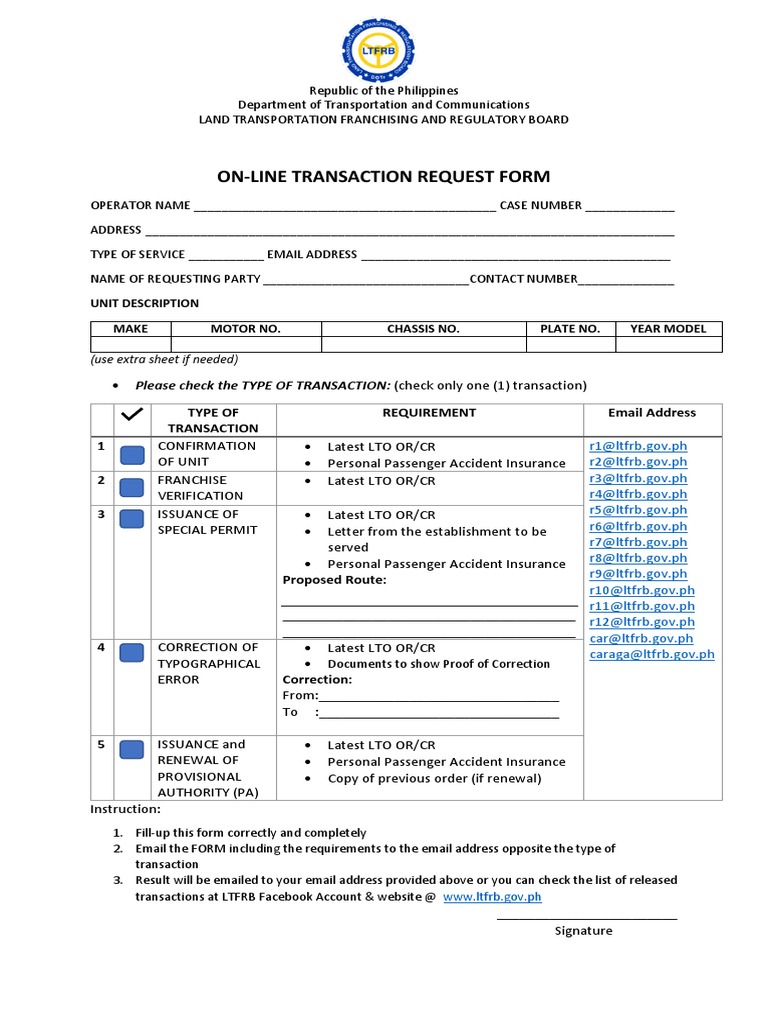 LTFRB Online Transaction Form Guide | PDF | Transport | Business