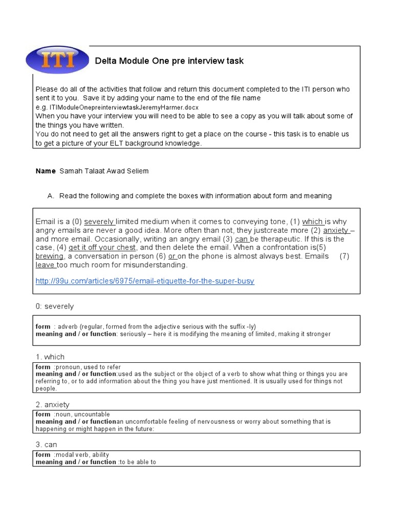 Delta Module One Pre Interview Task | PDF | Fluency | Verb