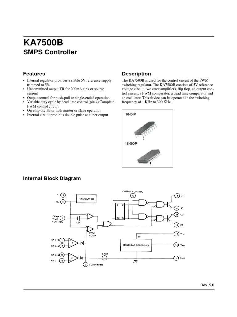 Controller for PWM Switching Regulators: KA7500B SMPS Controller Datasheet | PDF | Amplifier ...