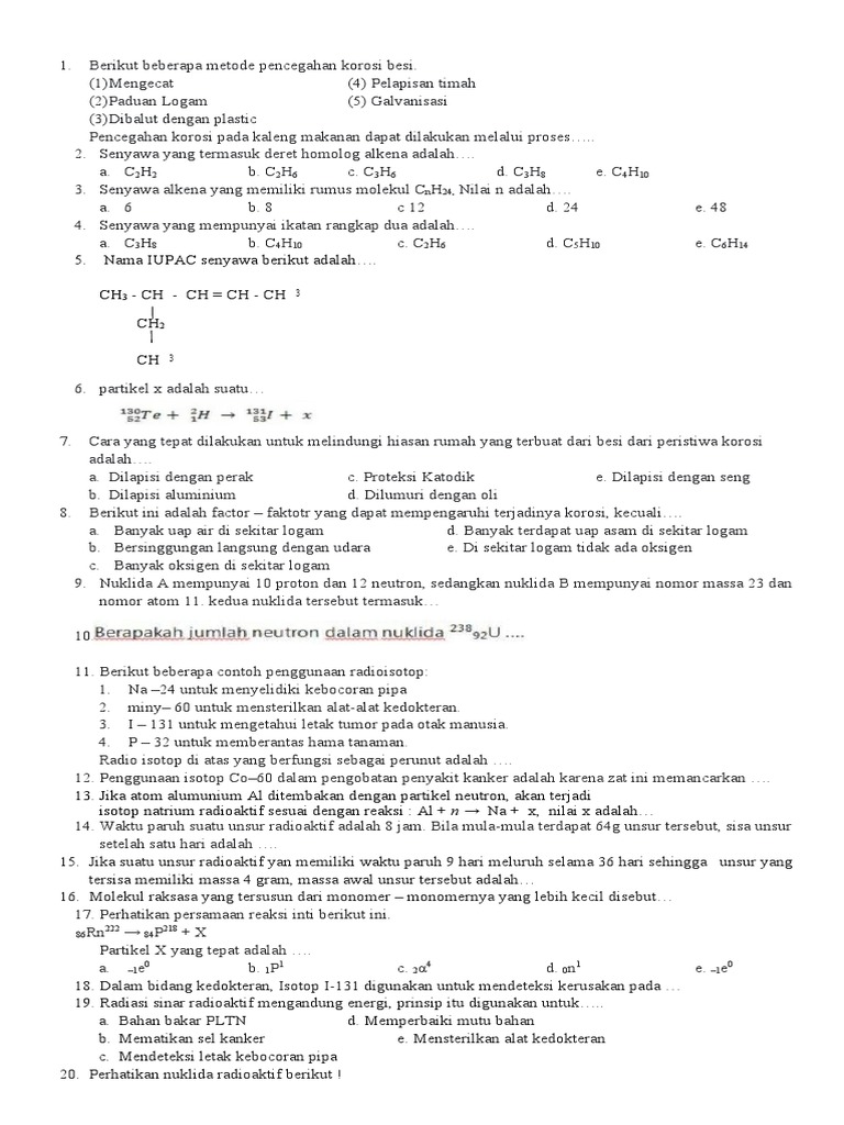 Kisi - Kisi Soal Kimia | PDF