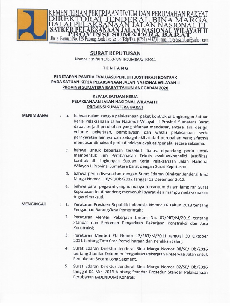 SK No. 19 Panitia Peneliti Kontrak (Justek) | PDF