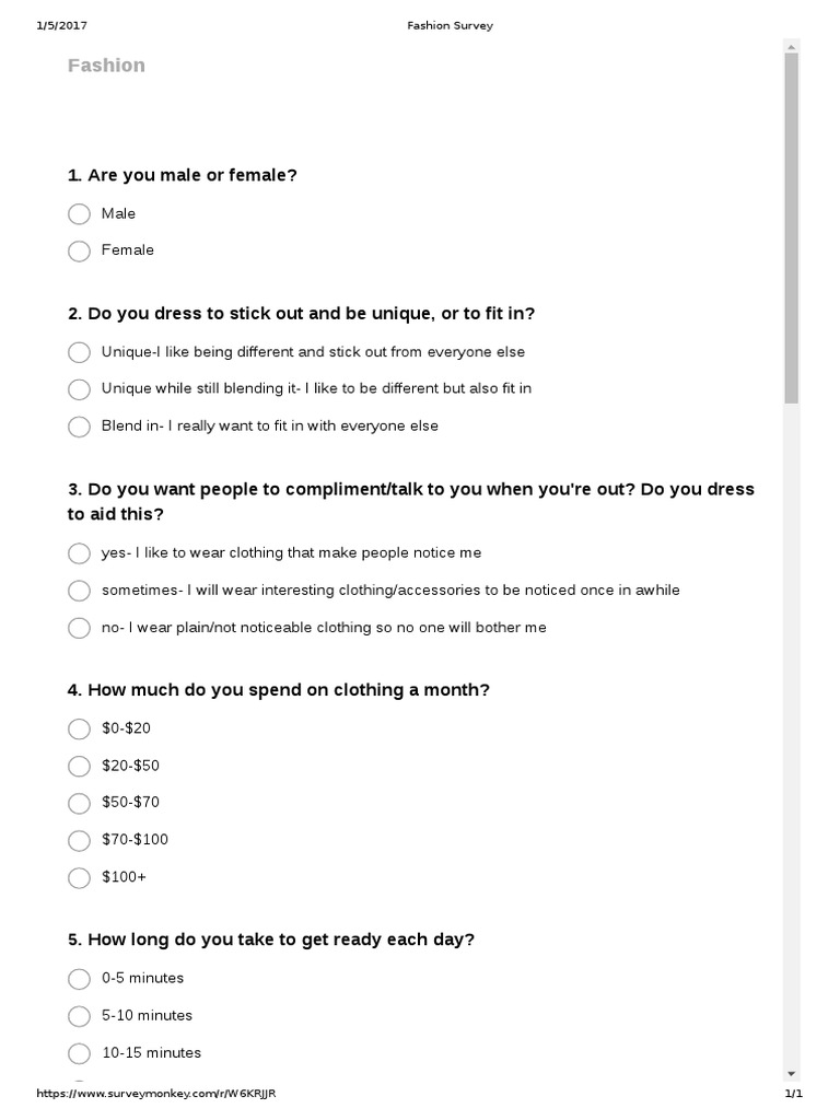 Sample Fashion Survey Questionnaire | PDF