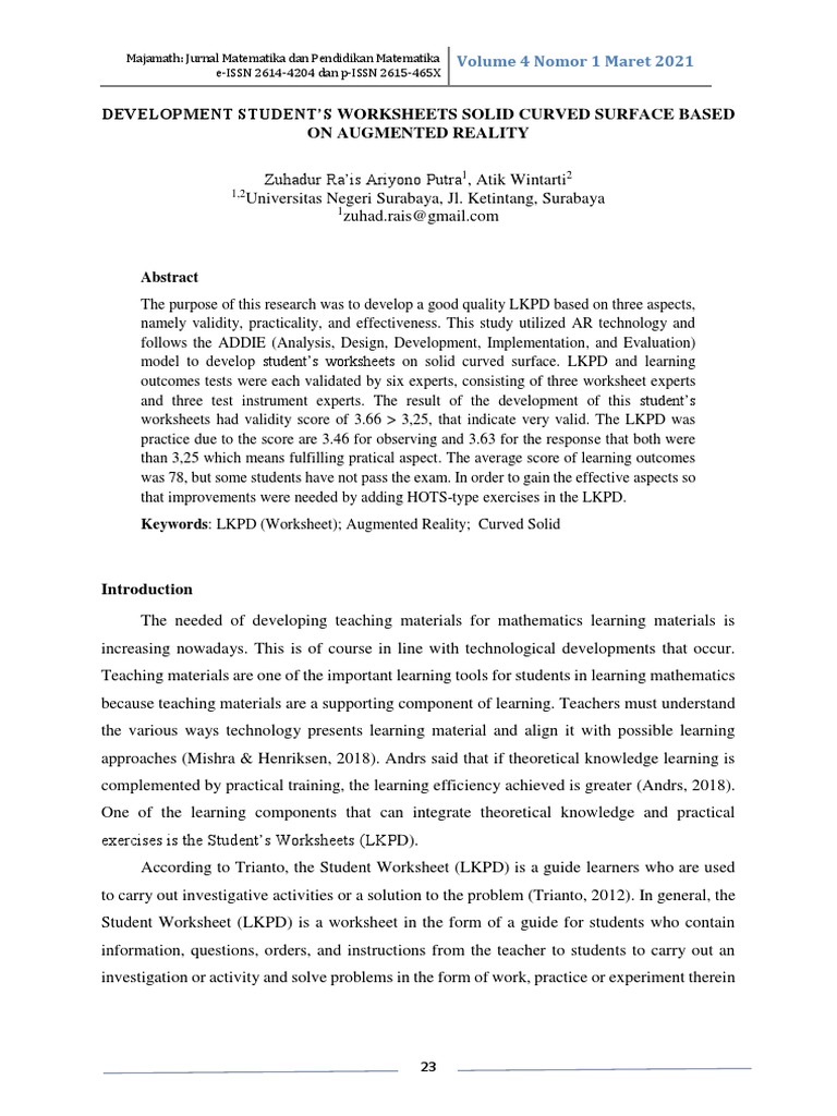 AR-Based Student Worksheets for Curved Surfaces | PDF | Augmented ...