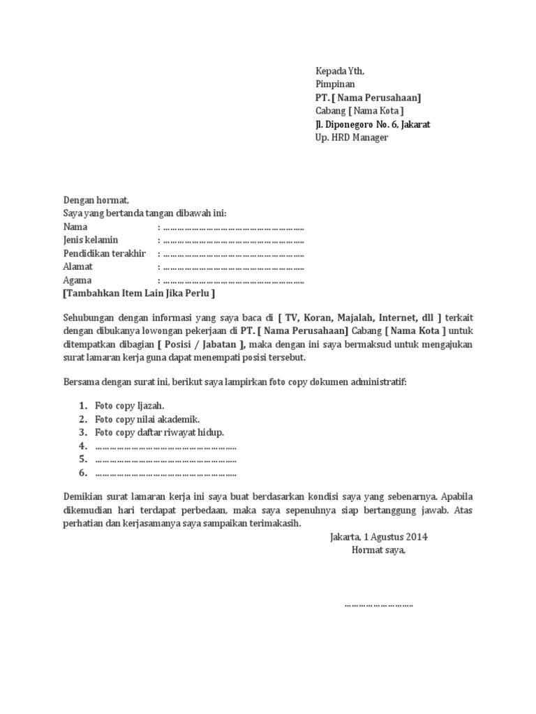 Contoh Surat Lamaran UMUM | PDF | Karier & Perkembangan | Bisnis