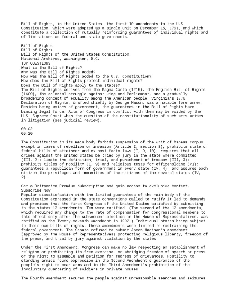 Bill of Rights | PDF | United States Bill Of Rights | Fourteenth ...
