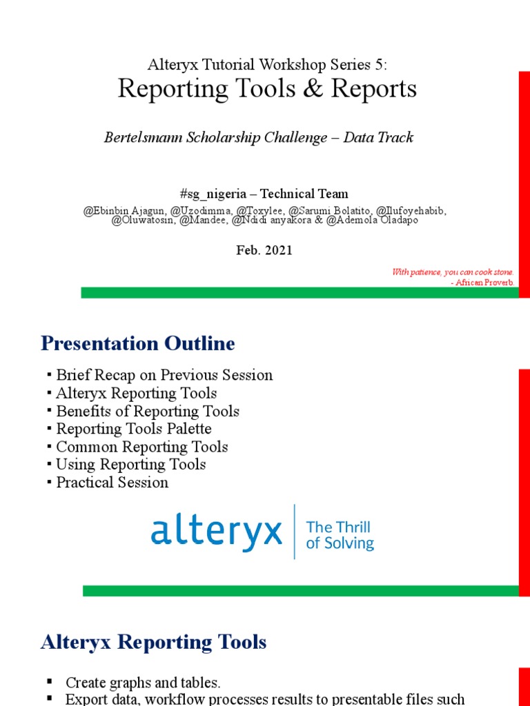 Reporting Tools & Reports: Alteryx Tutorial Workshop Series 5 | PDF ...