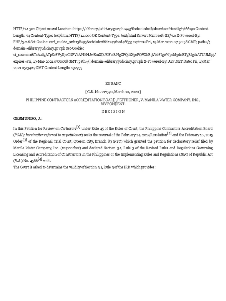 PHILIPPINE CONTRACTORS ACCREDITATION BOARD v. MANILA WATER COMPANY ...