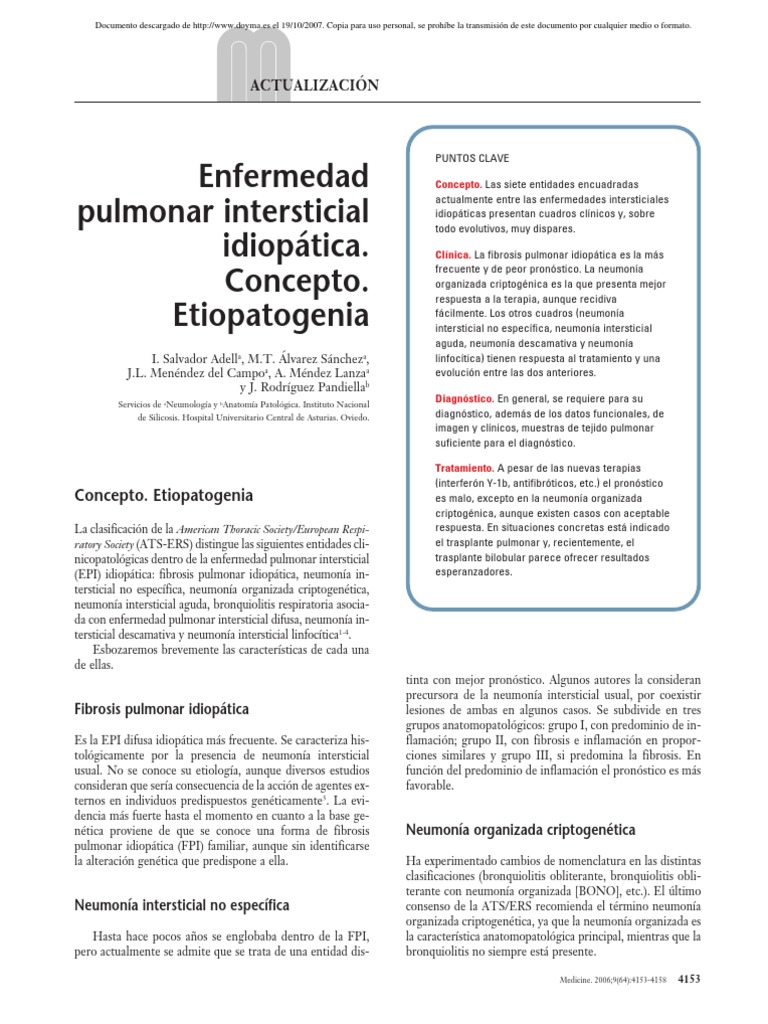 15.015 Enfermedad Pulmonar Intersticial Idiopática. Concepto. Etiopatogenia | PDF | Neumonía ...