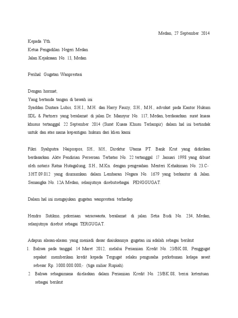 Contoh Surat Gugatan | PDF | Hukum