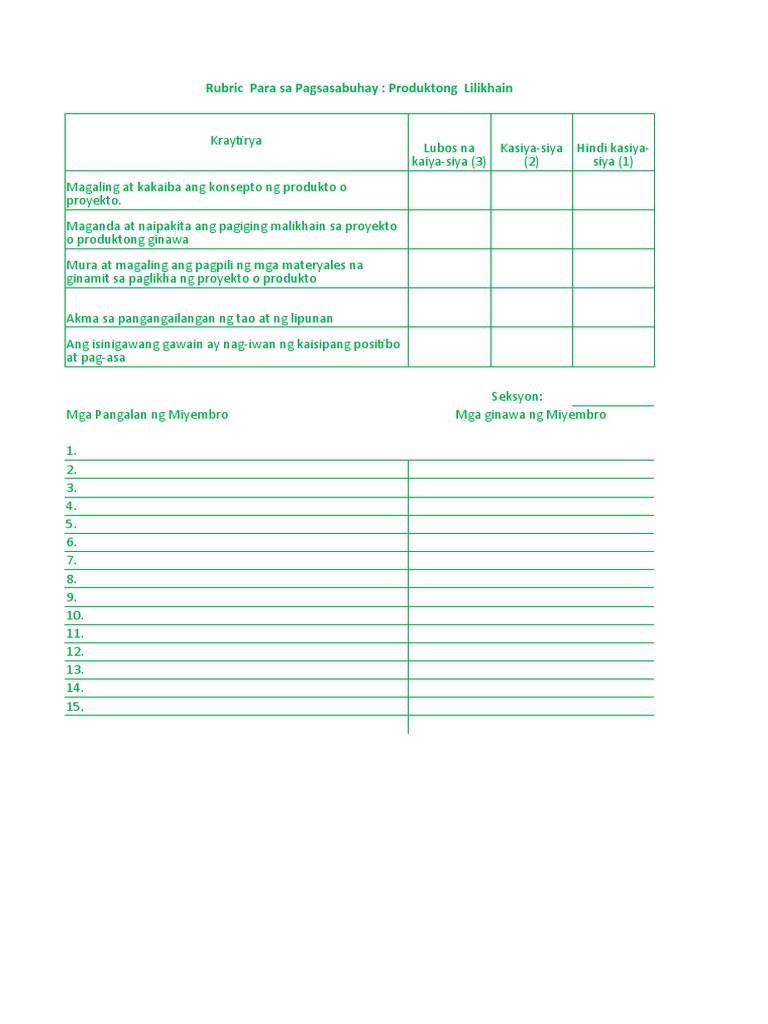 Rubric Sa Paggawa | PDF
