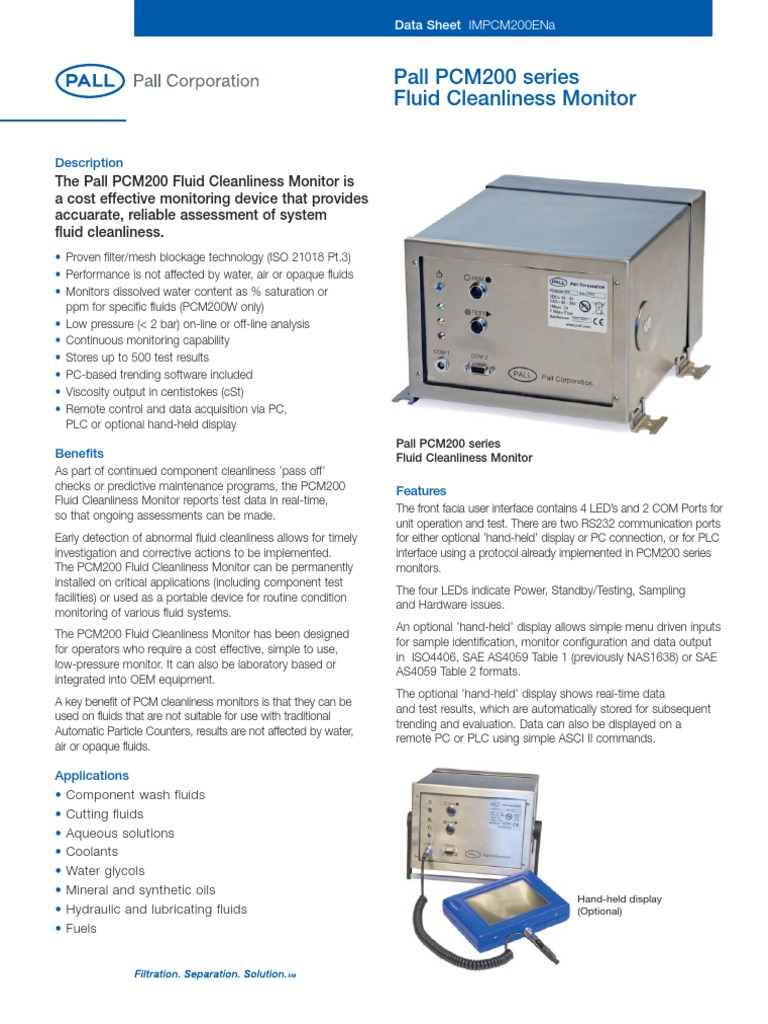 Pall PCM200 Series Fluid Cleanliness Monitor | PDF | Programmable Logic ...