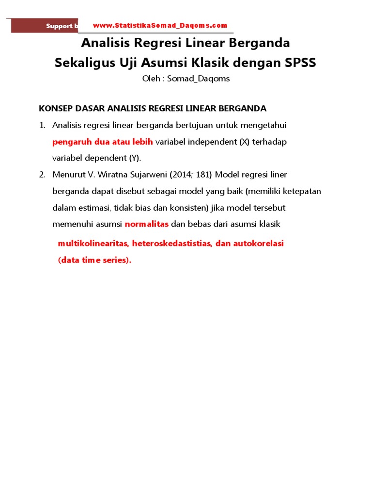 Analisis Regresi Linear Berganda Sekaligus Uji Asumsi Klasik Dengan SPSS (Bu Isna) @somad ...