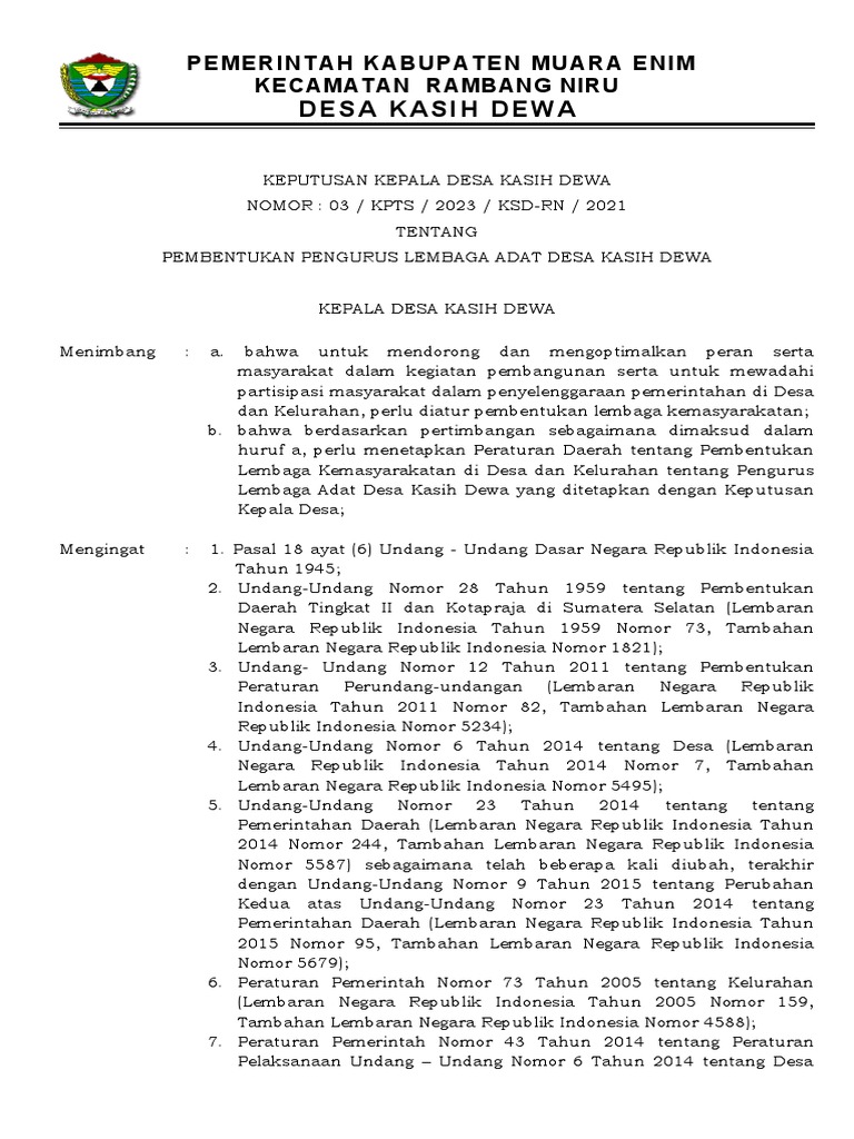 Draft SK LEMBAGA ADAT KASIH DEWA | PDF