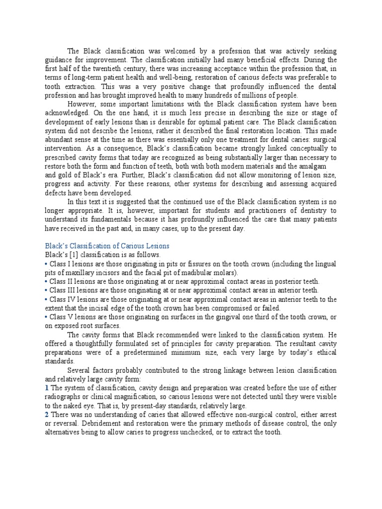 Black's Classification of Carious Lesions | PDF | Dentistry | Human Tooth