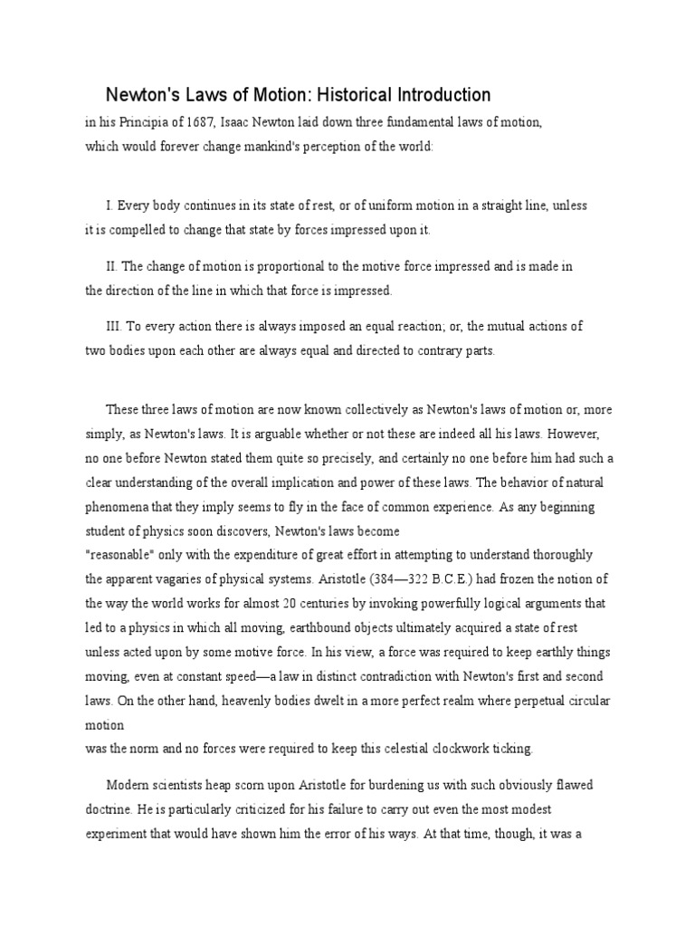 Newton's Laws of Motion: Historical Introduction | PDF | Newton's Laws ...