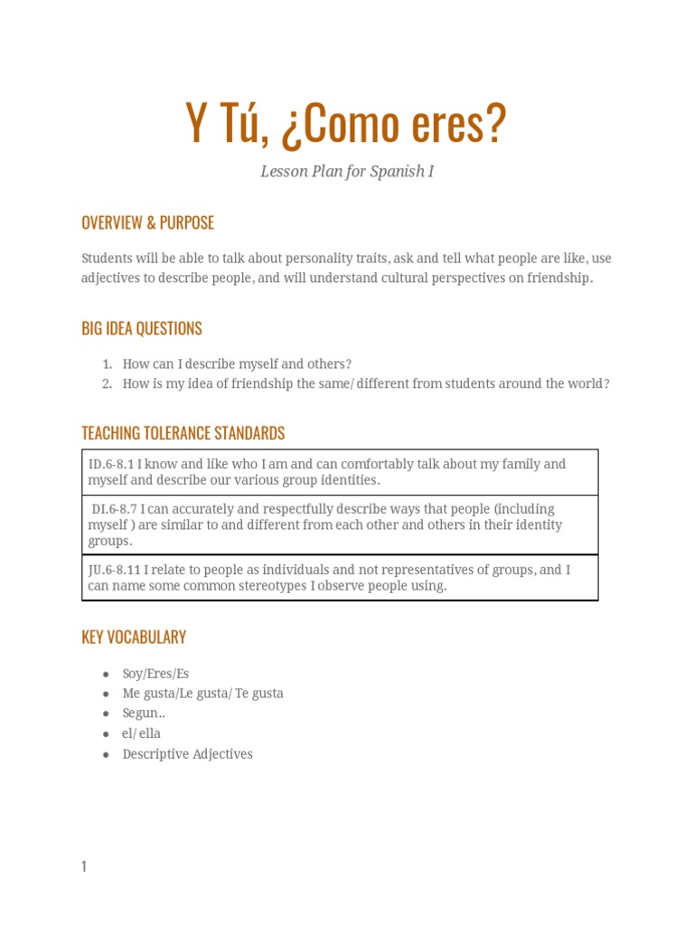 Spanish I: Personality & Culture | PDF | Conversation | Learning