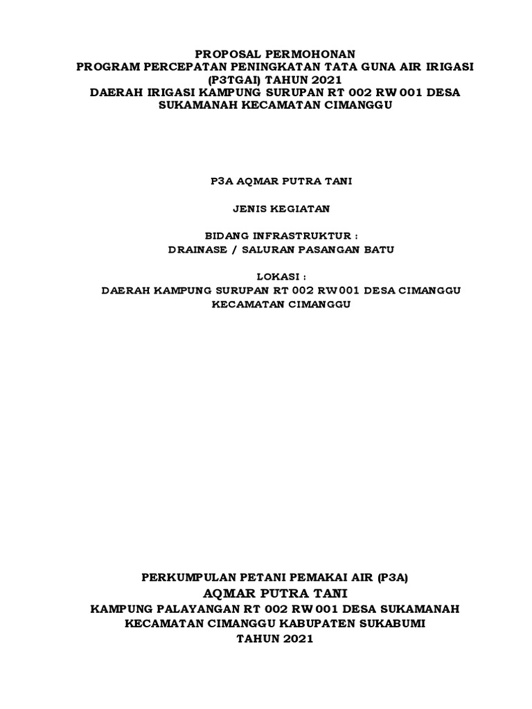 Contoh Proposal Pengajuan P3tgai | PDF