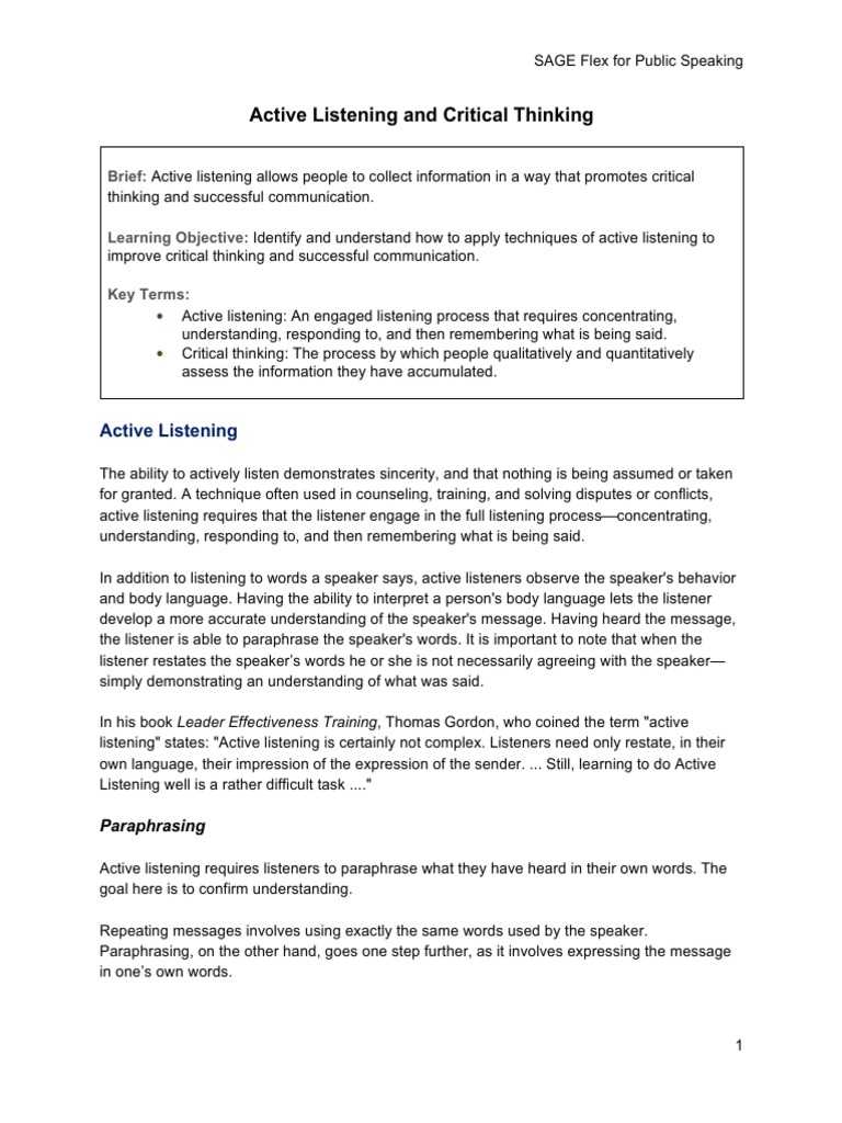 Active Listening for Effective Communication | PDF | Critical Thinking ...