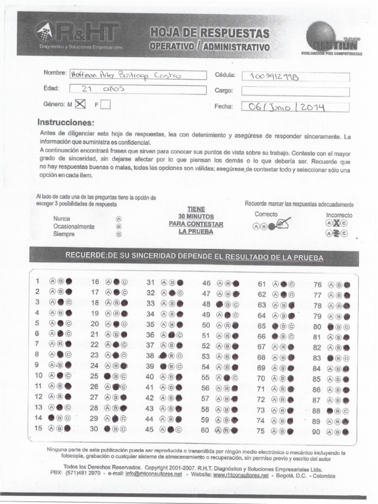 Hoja de Respuesta 360 Administrativo | PDF