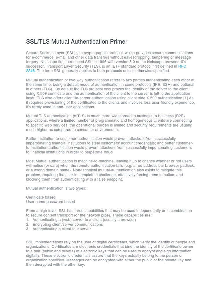 SSL/TLS Mutual Authentication Primer | PDF | Public Key Certificate | Transport Layer Security