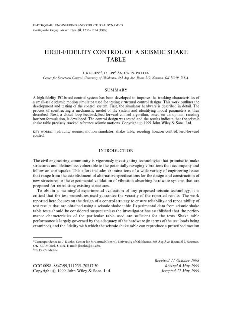 High-Fidelity Control of Seismic Shaking Table | PDF | Control Theory ...