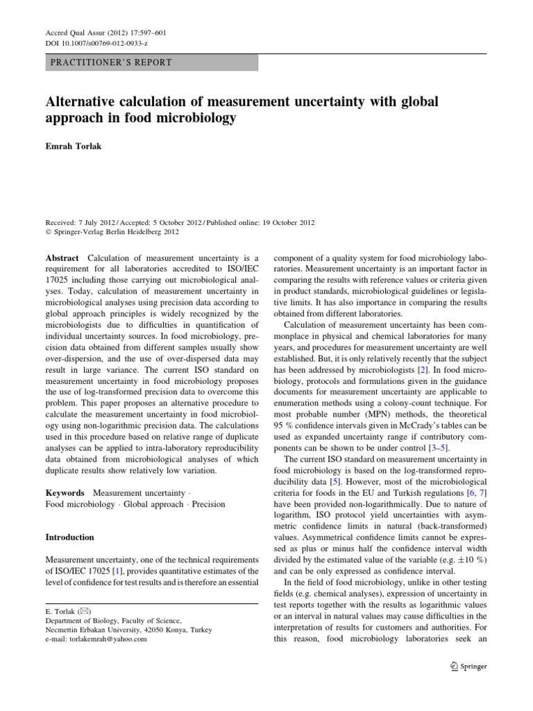 Alternative Calculation of Measurement Uncertainty With Global Approach ...