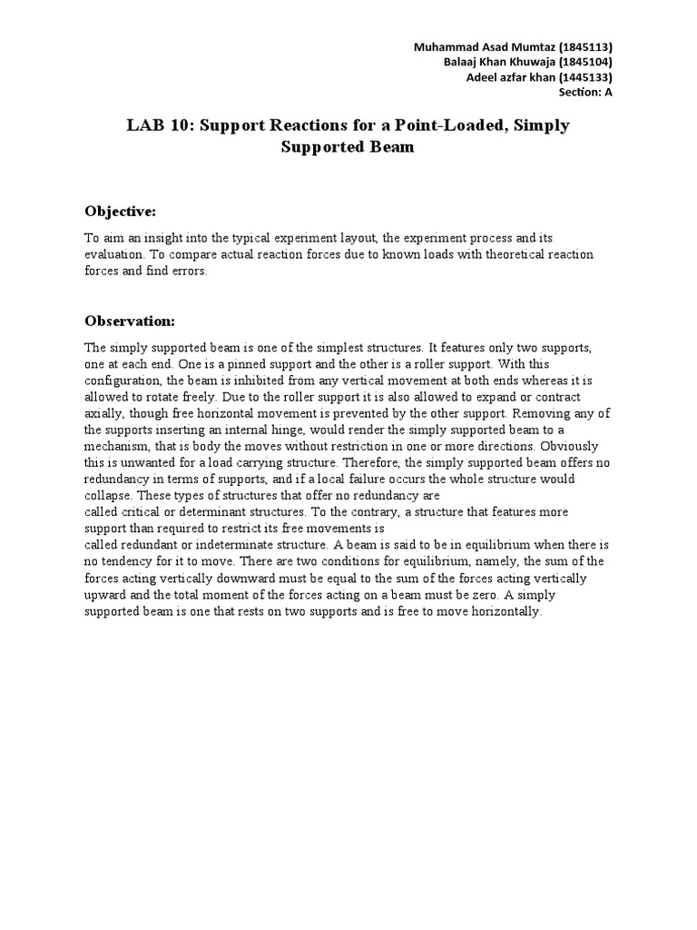 LAB 10: Support Reactions For A Point-Loaded, Simply Supported Beam ...