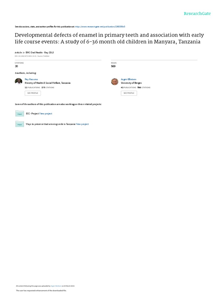 Developmental Defects of Enamel in Primary Teeth A | PDF | Tooth Enamel ...