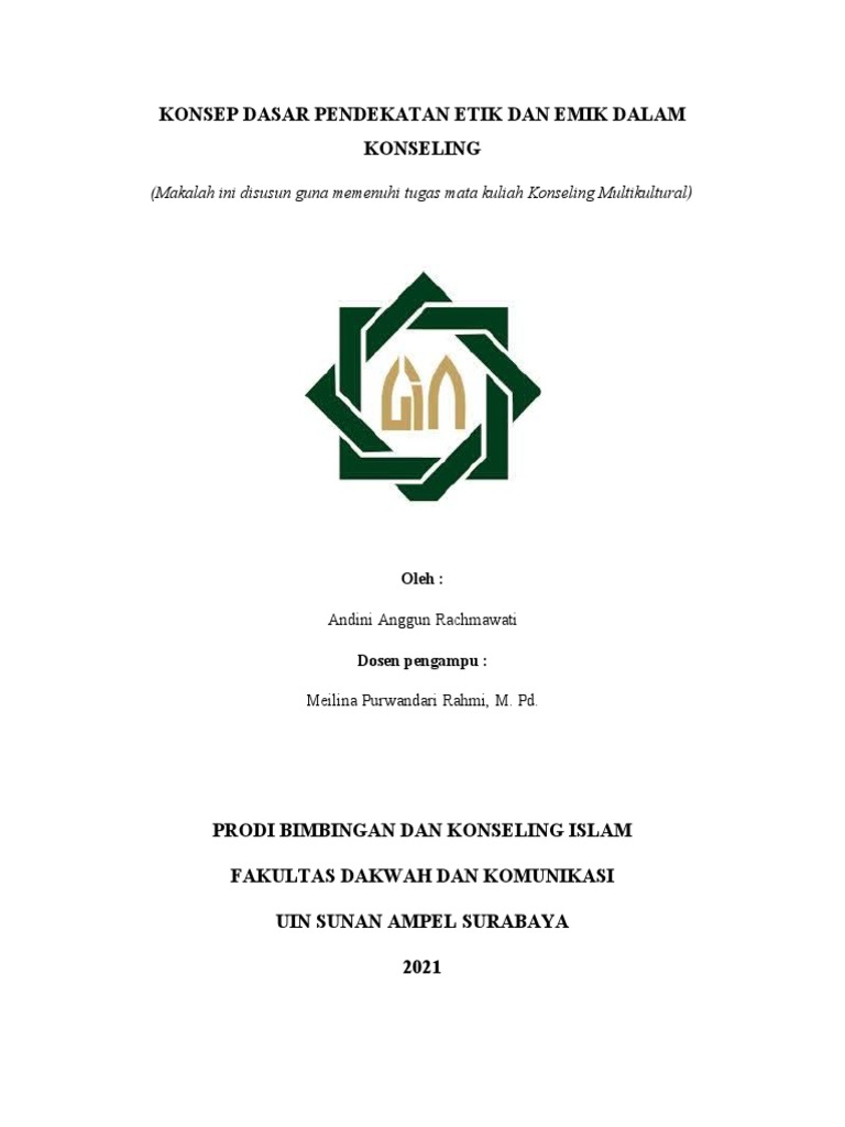 KONSEP DASAR PENDEKATAN ETIK DAN EMIK DALAM KONSELING. Andini Anggun (B93219099) | PDF