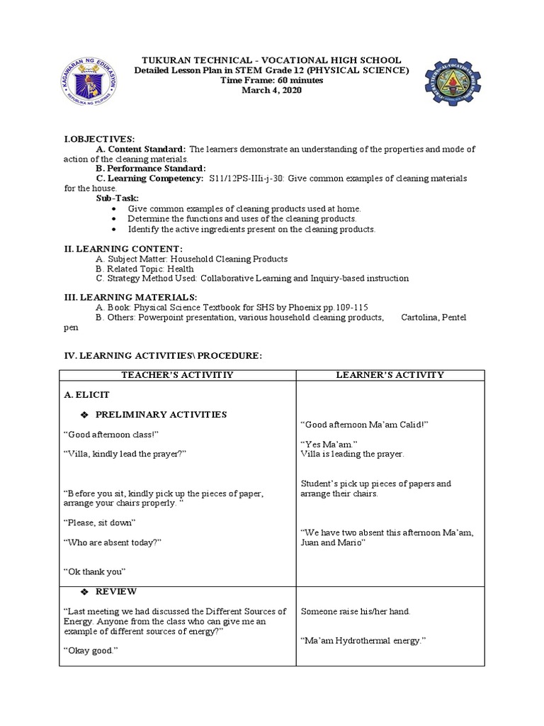 Detailed Lesson Plan in STEM | PDF | Chemistry | Chemicals