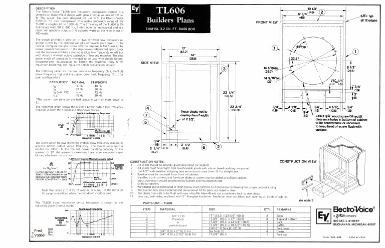 EVM 15L and TL606 Speaker Plans | PDF