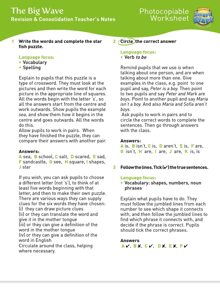 Big Wave Worksheet: Vocabulary & Grammar | PDF | Word | Sentence ...