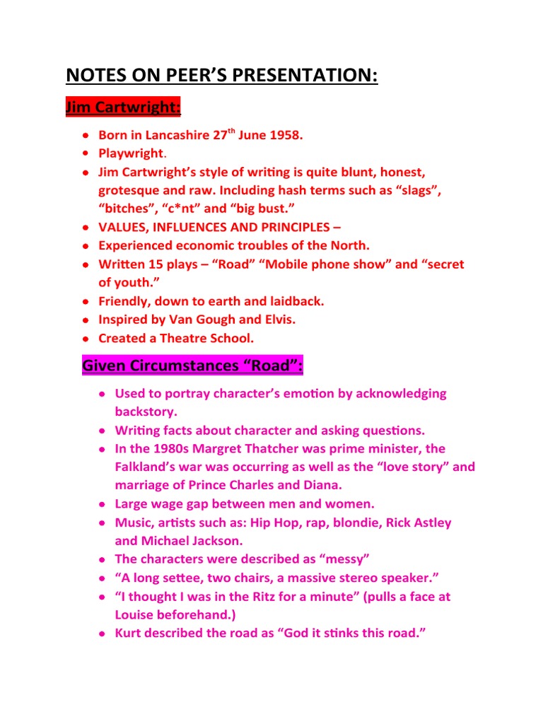 Notes On Peer'S Presentation:: Jim Cartwright | PDF | Margaret Thatcher