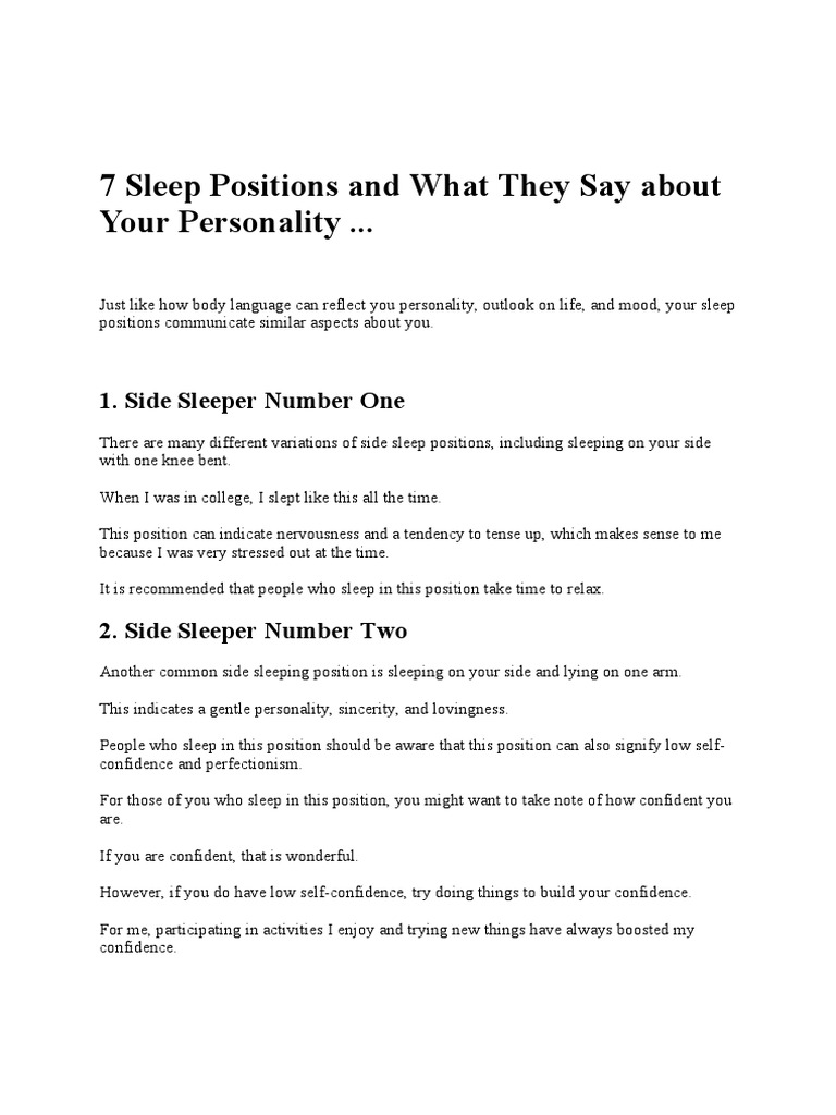7 Sleep Positions and What They Say About Your Personality - PDF | PDF ...