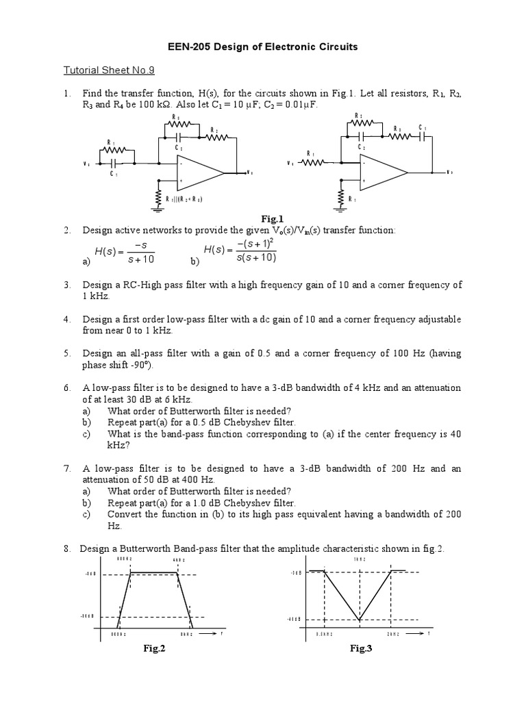Tutorial Sheet - 9 2020 | PDF | Electronic Filter | Bandwidth (Signal Processing)