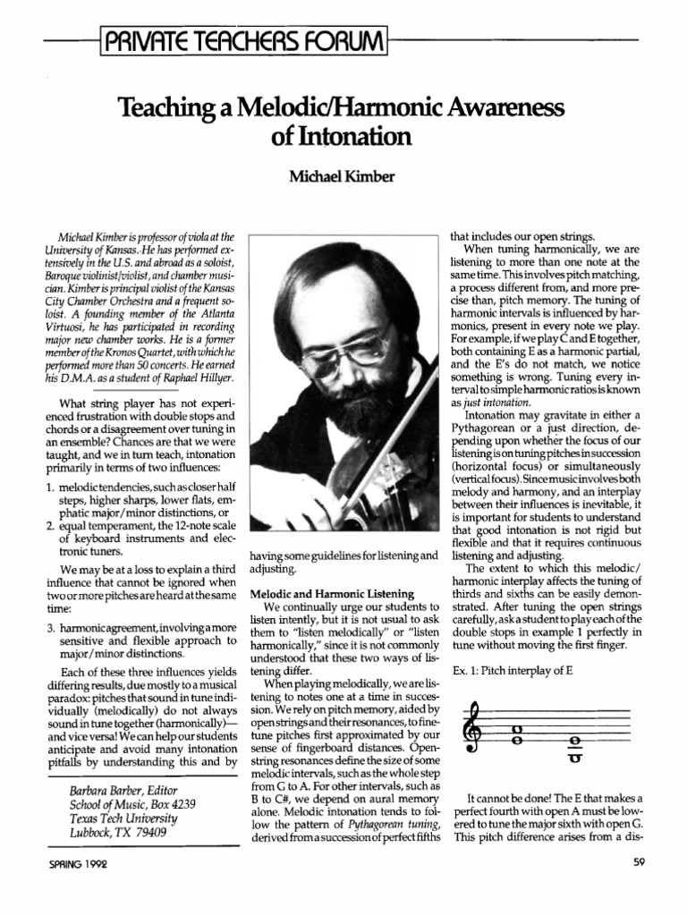 Kimber (1992) Teaching A Melodic-Harmonic Awareness of Intonation | PDF ...