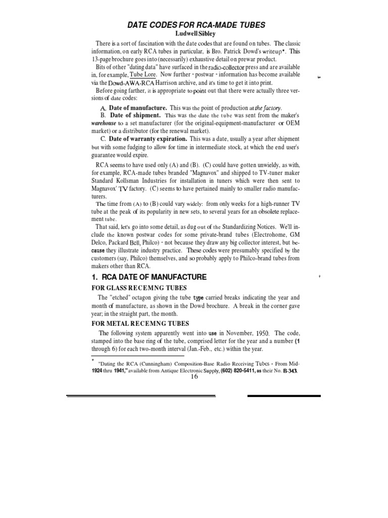 Rcadates RCA Vacuum Tube Datacodes | PDF | Vacuum Tube | Vacuum