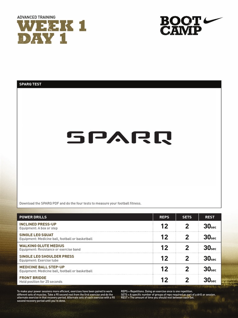 Day 1 Week 1: Sparq Test | PDF | Physical Fitness | Recreation