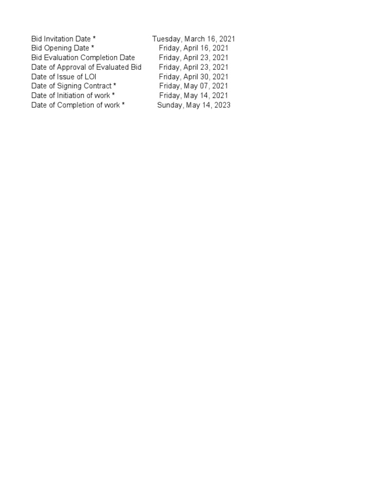 Sample Format of Date For Tender | PDF