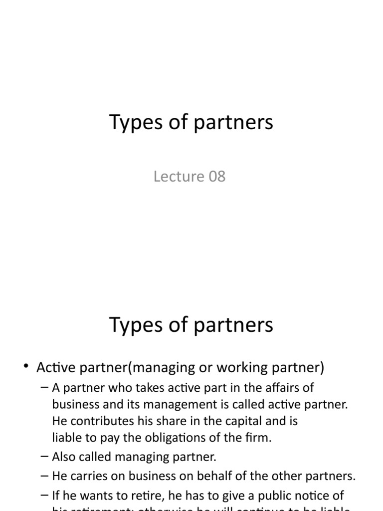Types of Business Partners | PDF | Limited Partnership | Partnership