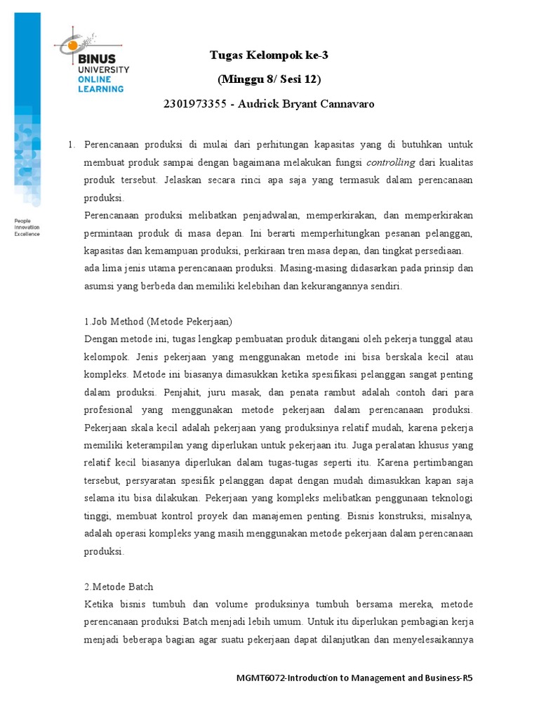 Audrick Bryant Cannavaro: Tugas Kelompok Ke-3 (Minggu 8/ Sesi 12) | PDF