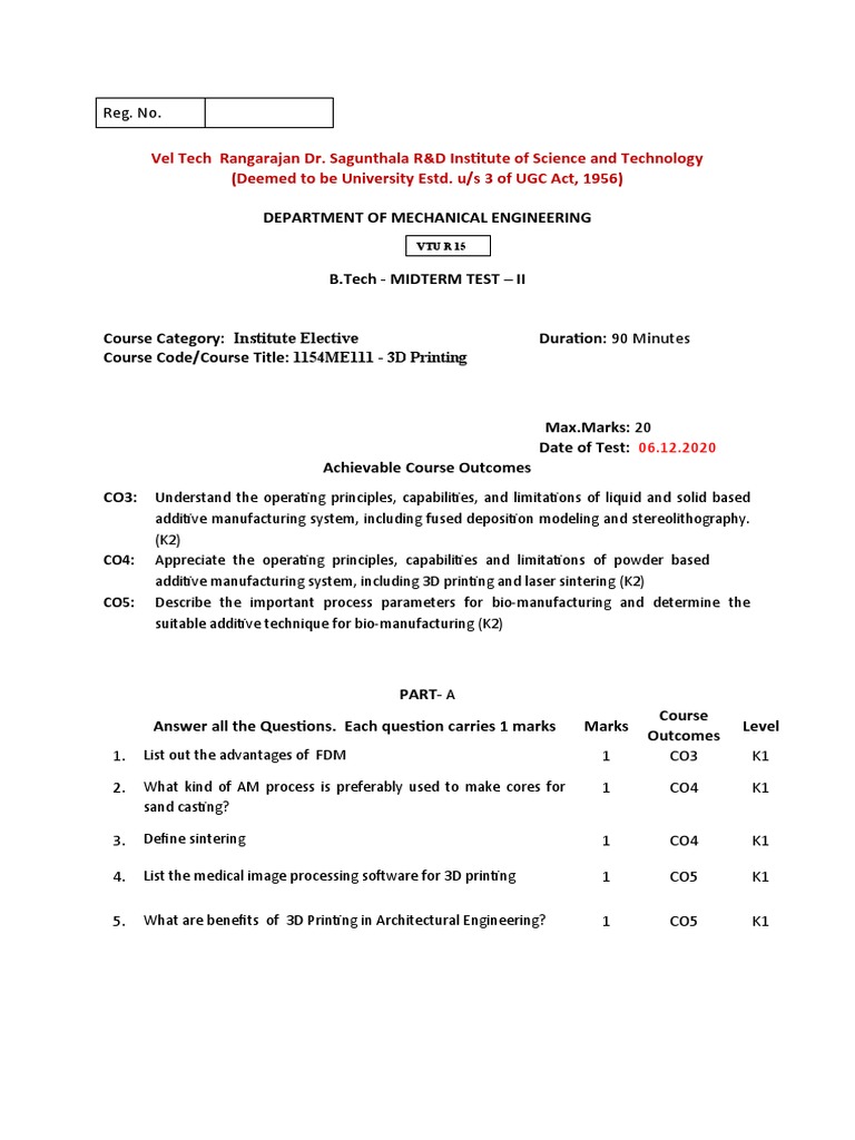 3D Printing Midterm Exam Paper | PDF | 3 D Printing | Industrial Processes
