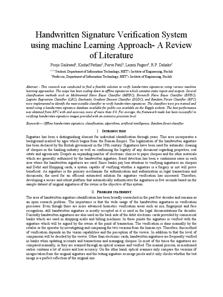 IJRASET Signature Recognition | Download Free PDF | Statistical ...