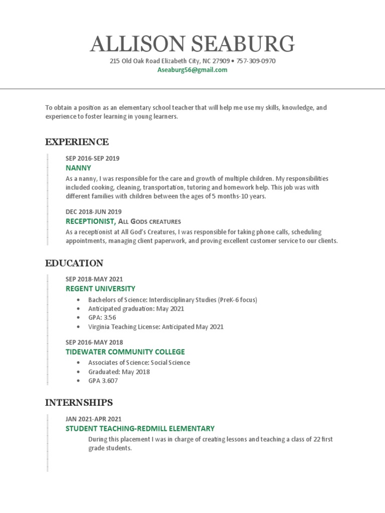 Ued 496 Seaburg Allison Resume | PDF