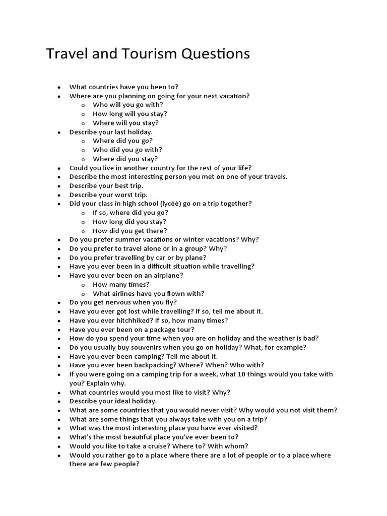 Travel and Tourism Questions: o o o o o o o o o o o | Download Free PDF ...