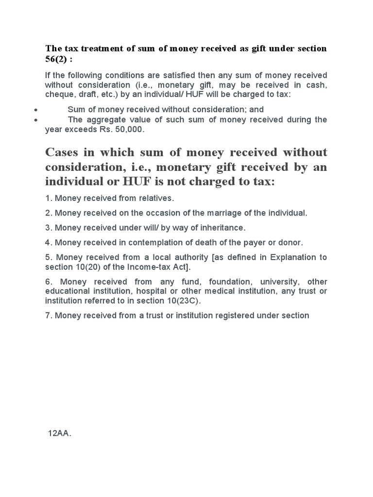 The Tax Treatment of Sum of Money Received As Gift Under Section 56 ...