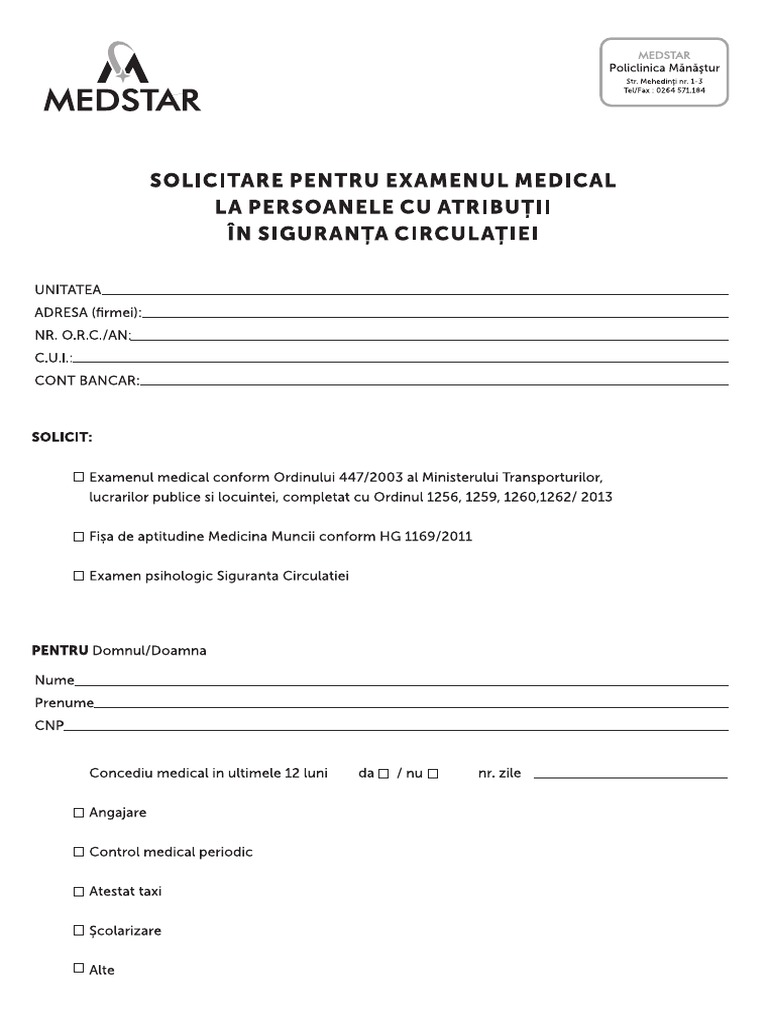 Solicitare Examen Medical Siguranta Circulatiei | PDF
